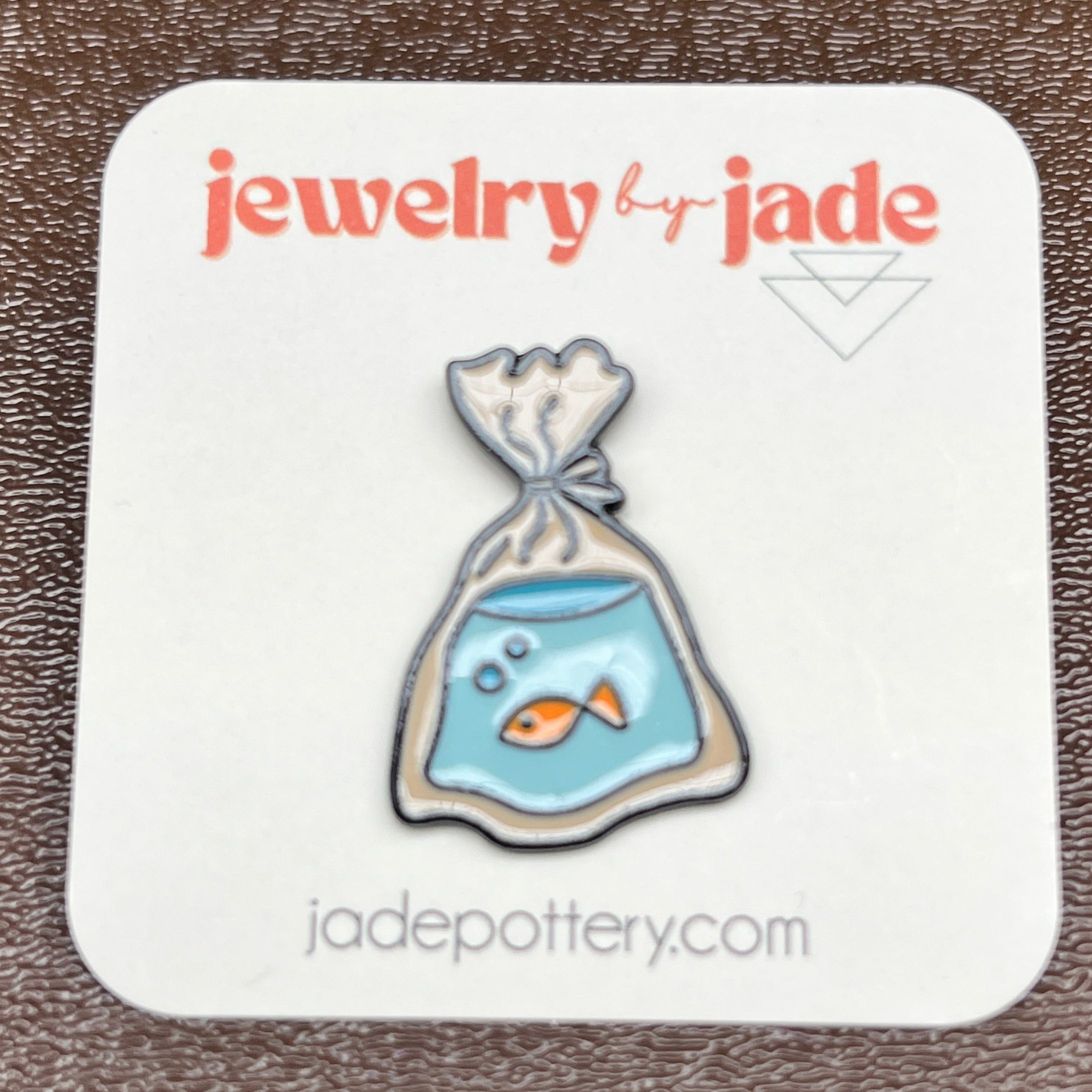 Fish Plastic Bag enamel pin FREE SHIPPING WITH $45 – Jade Pottery